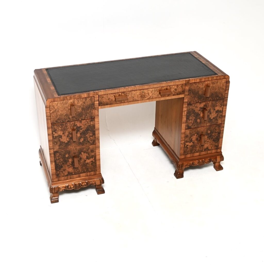 Art Deco Burr Walnut Leather Top Desk | Marylebone Antiques